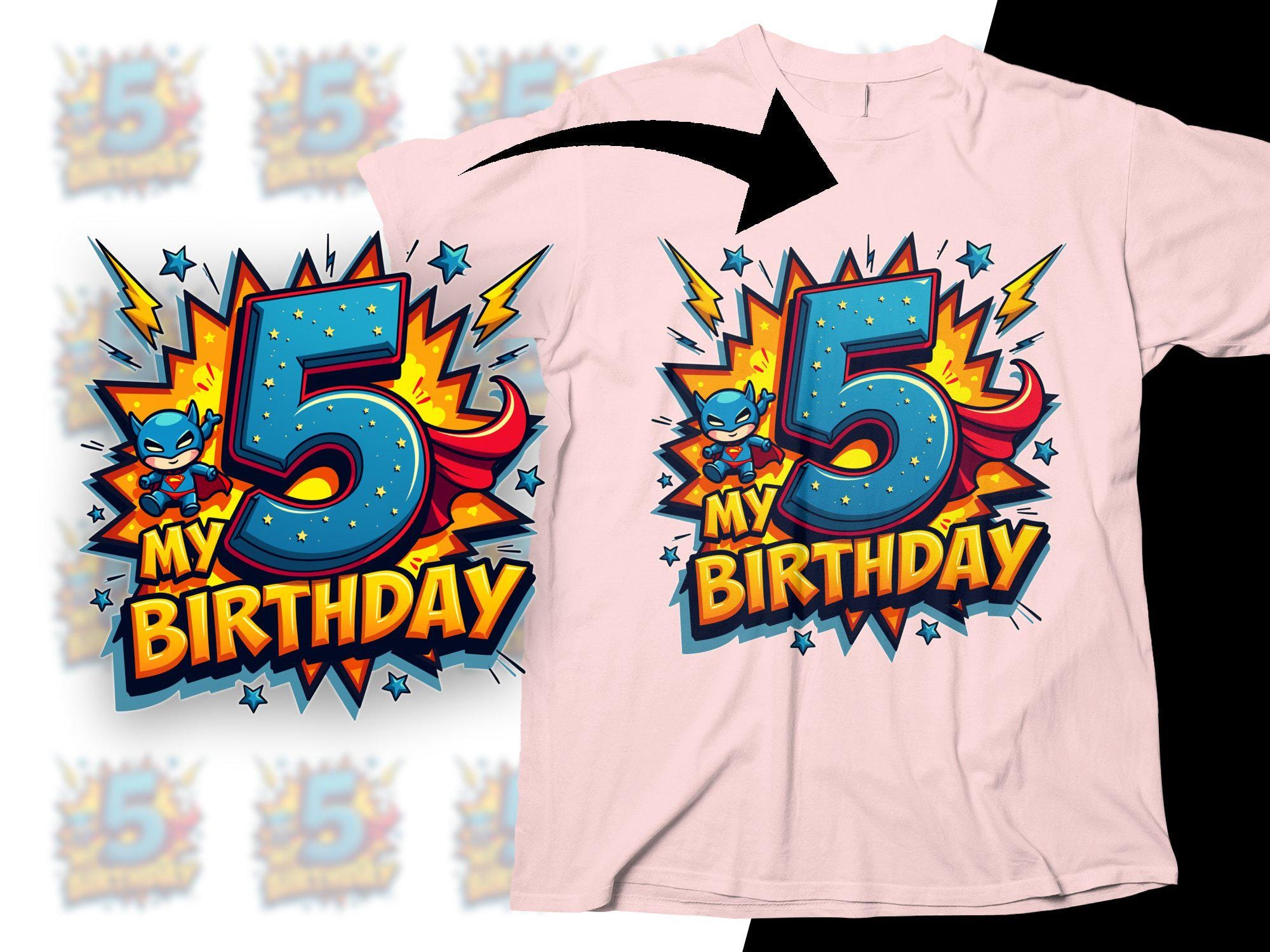5th Birthday Boy Png, DTF Png Digital File, Superhero Themed Birthday ...