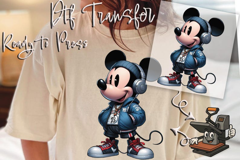 Mickey Mouse Heat Transfer - Full Color DTF Design, Ready to Press - Etsy
