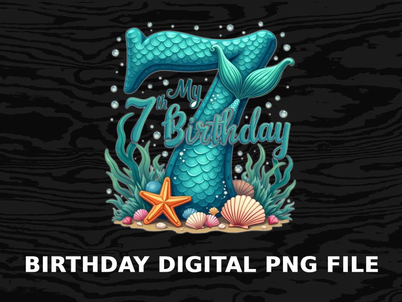 Mermaid 7th Birthday PNG: Kids T-shirt & Tumbler Design (digital) - Etsy