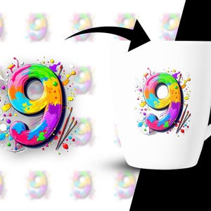 Birthday PNG File Colorful Number 9 Digital Download, Birthday Boy Girl ...