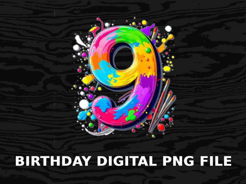 Birthday PNG File Colorful Number 9 Digital Download, Birthday Boy Girl ...
