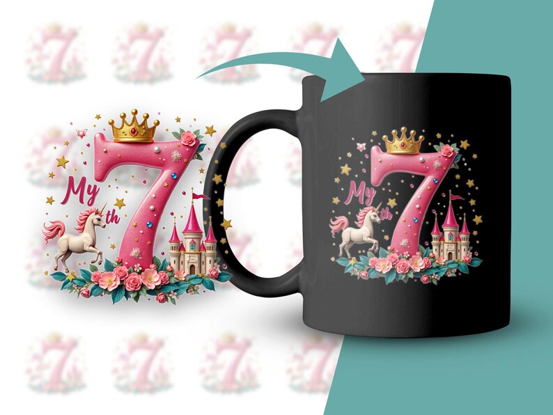 7th Birthday Princess PNG: Girl's Birthday Design | Kids Party ...