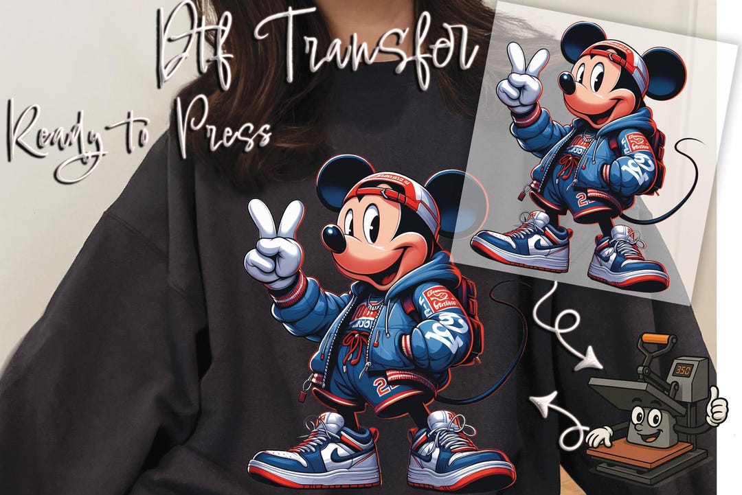 Mickey Mouse Heat Transfer: Full Color Cartoon Design for Apparel - Etsy