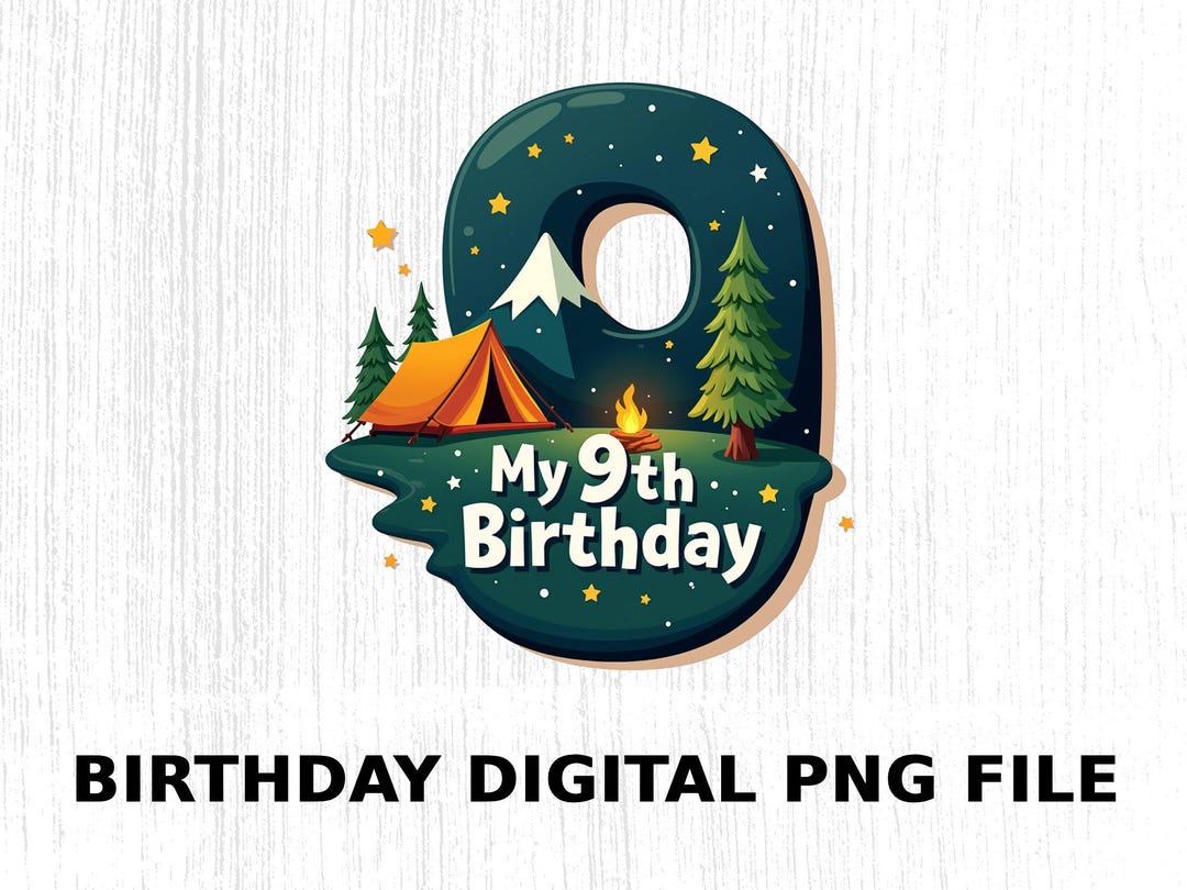 Camping 9th Birthday PNG: Kids T-shirt & Tumbler Design | Kids Party ...