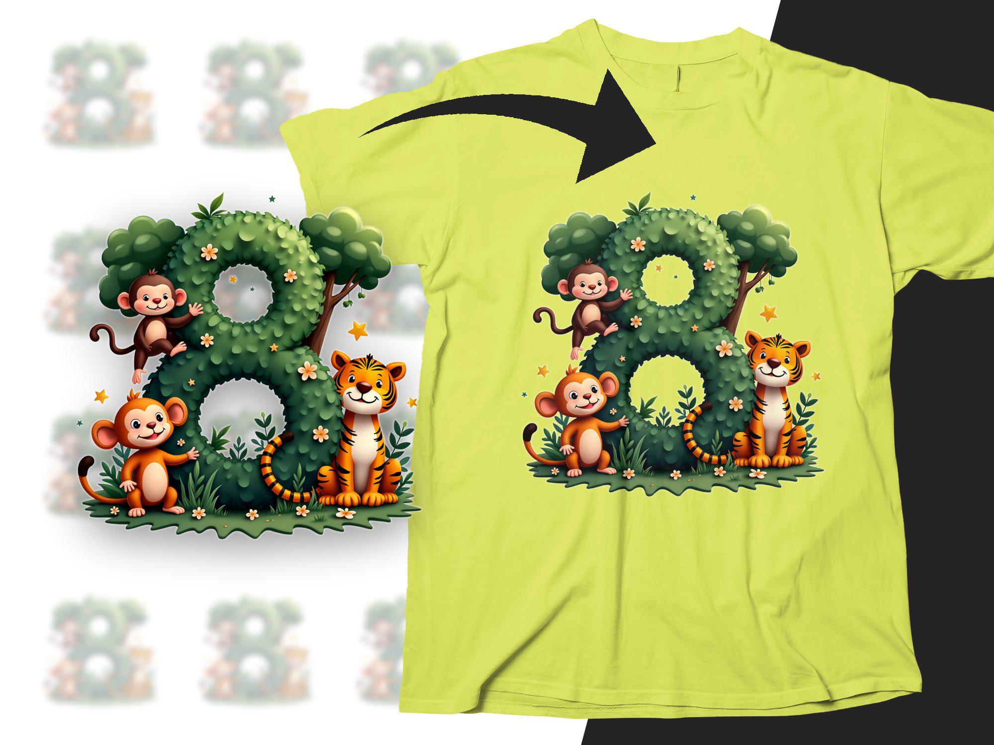 Jungle Animals Birthday Number 8 PNG: Monkey & Tiger Design | Kids ...