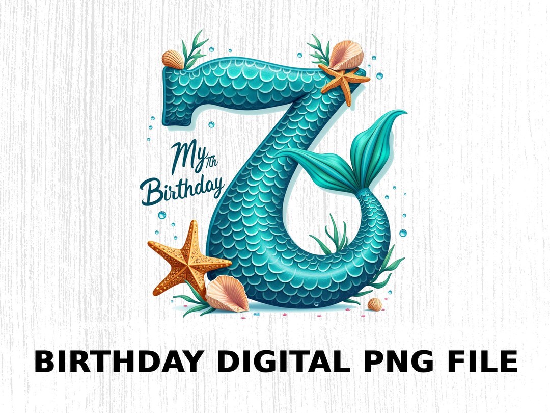 Mermaid 7th Birthday PNG: T-shirt & Tumbler Print (digital) - Etsy