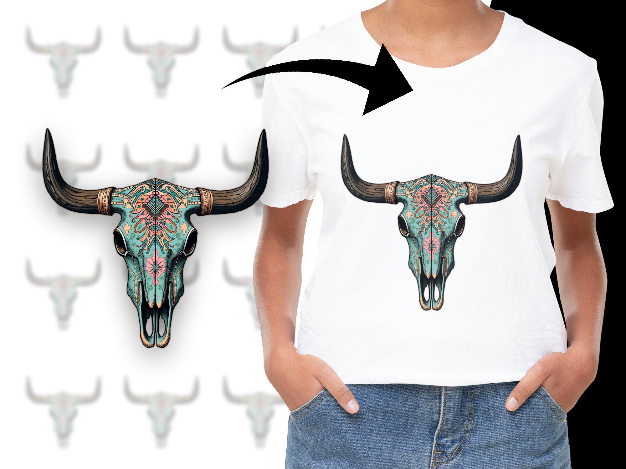 Retro Aztec Highland Cow Skull PNG: Western Rodeo T-shirt Design ...