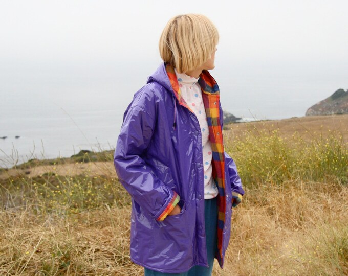 Purple Rain Coat W/ Colorful Plaid Lining - M/L - Etsy