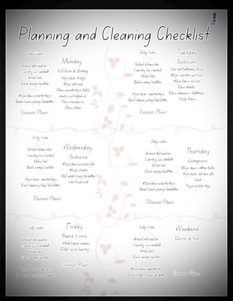 Planning and Cleaning Checklist - Etsy