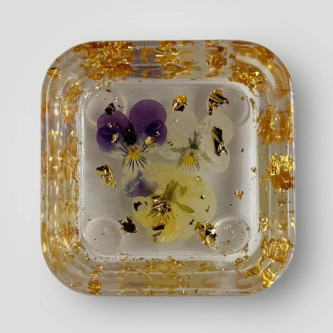 Real Dried Pansies With Gold Flakes, Small Square, Decorative Jewelry ...