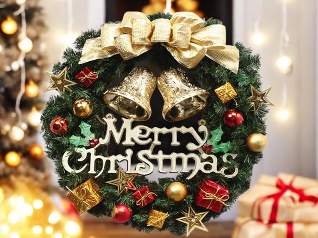 Christmas Wreath for Front Door Red Gold Window Wall Door Decorations ...