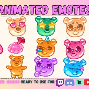 Twitch JELLY BEAR PACK Gummy Emote Bundle Animated Sub Emoticon Set ...