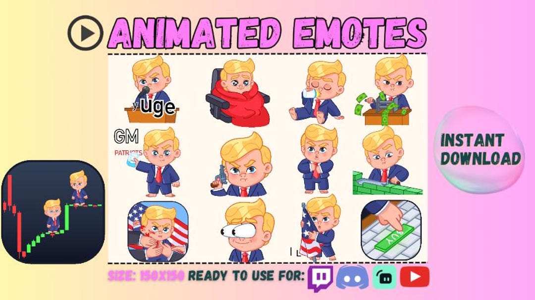 Twitch DONALD TRUMP PACK Animated Sub Emote Set Dancing Kid Boy Emoji ...