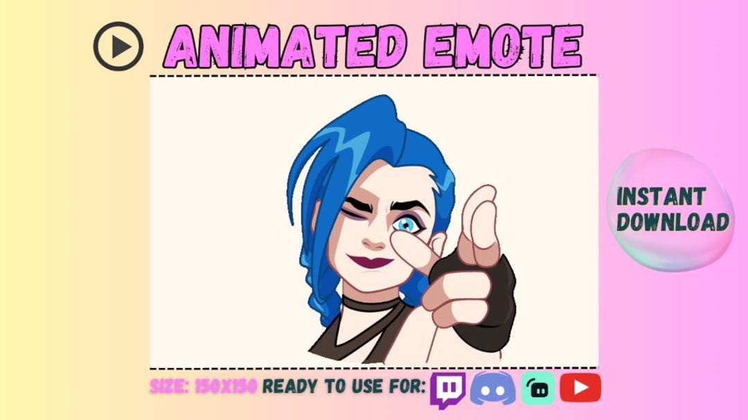 Twitch JINX EVIL EMOTE Animated Sub Gun Shot Dead Emoticon/anime Arcane ...