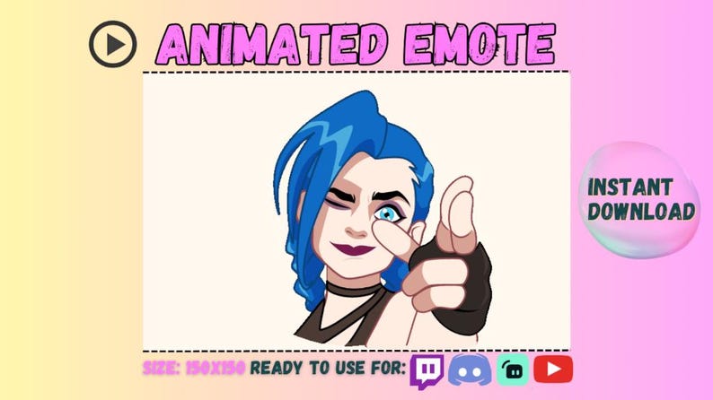 Twitch JINX EVIL EMOTE Animated Sub Gun Shot Dead Emoticon/anime Arcane ...
