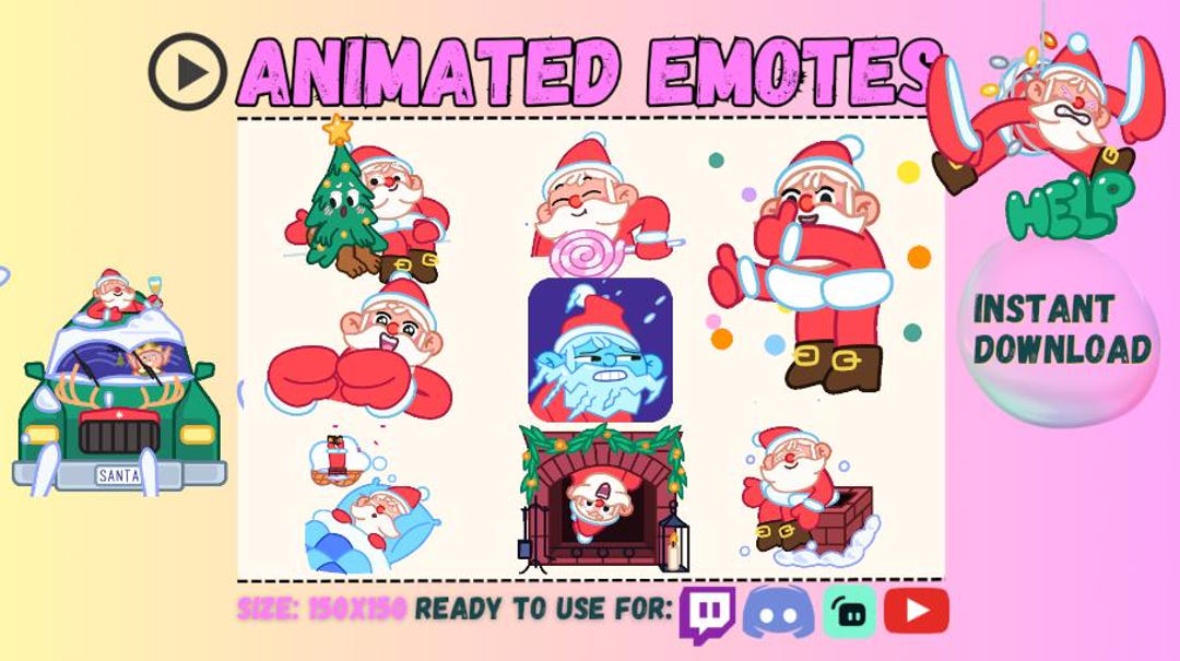 Twitch 10 SANTA EMOTE BUNDLE Animated Pack Sub Emoticon/white Beard Red ...