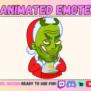 Twitch WILY EVIL GRINCH Emote Animated Flexing Sub Emoticon/red Hat ...