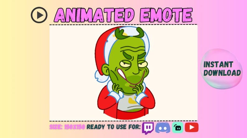 Twitch WILY EVIL GRINCH Emote Animated Flexing Sub Emoticon/red Hat ...
