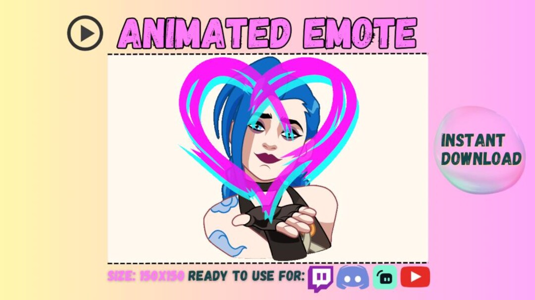 Twitch JINX AIR KISS Emote Animated Heart Lovely Emoticon/anime Arcane ...