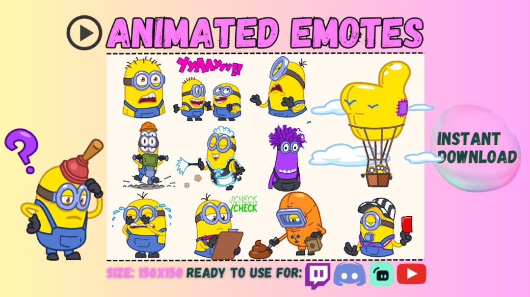 Twitch 12 MINION EMOTE Bundle Animated Pack Sub Emoticon/anime Minions ...