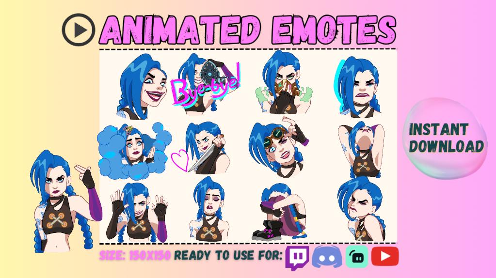 Twitch 13 JINX EMOTE Bundle Animated Pack Sub Emoticon/anime Arcane ...
