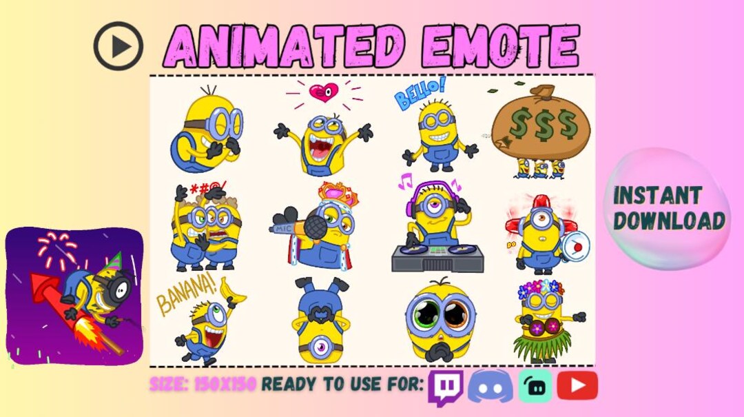 Twitch 13 MINION EMOTE Bundle Animated Pack Sub Emoticon/anime Minions ...