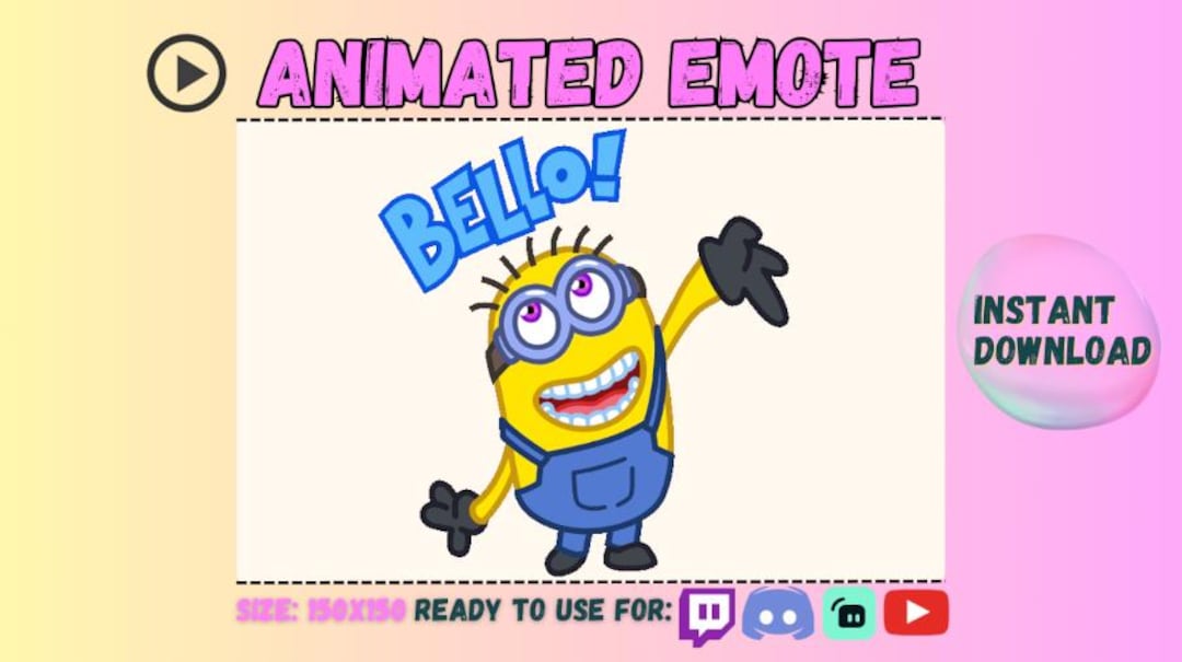 Twitch HAPPY MINION HELLO Greet Emote Animated Sub Emoticon/yellow ...