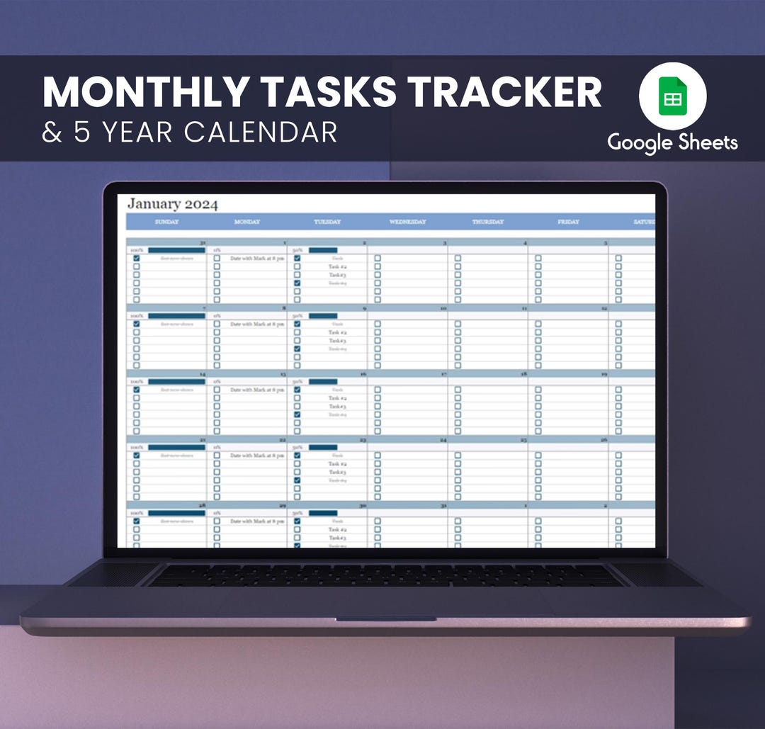 Monthly Tasks Tracker & Calendar, Financial Google Spreadsheets ...
