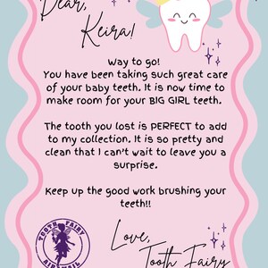 Editable Girly Tooth Fairy Letter Template | Canva Tooth Fairy ...