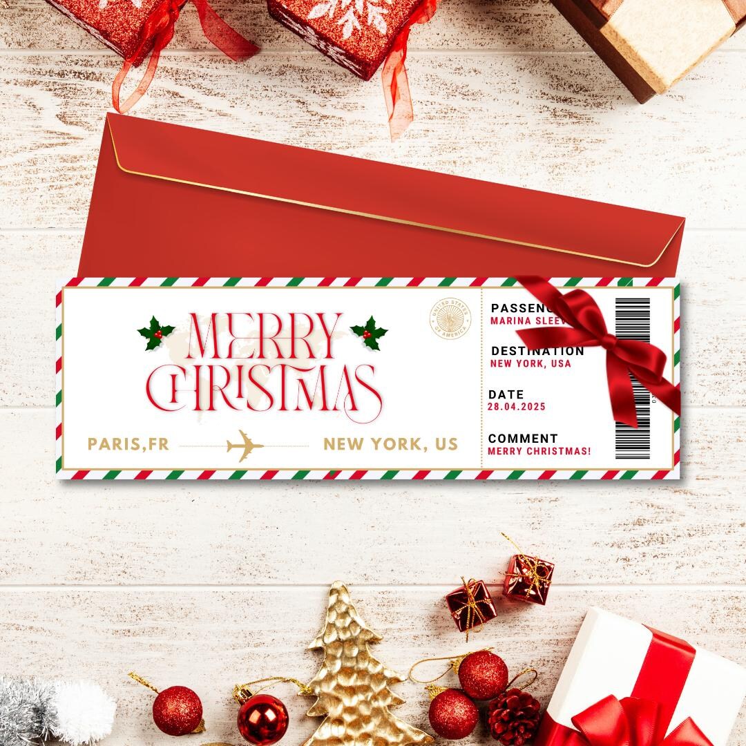 Printable Christmas Boarding Pass Template Editable, Christmas Gift ...