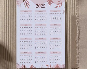 2025 Minimalist Calendar, Digital Download, 2025 Annual Calendar, Wall ...