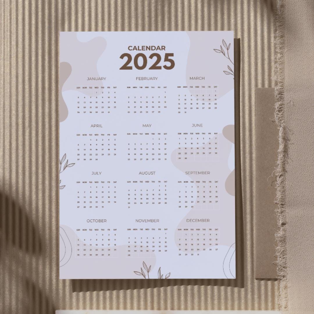 2025 Minimalist Calendar, Digital Download, 2025 Annual Calendar, Wall ...