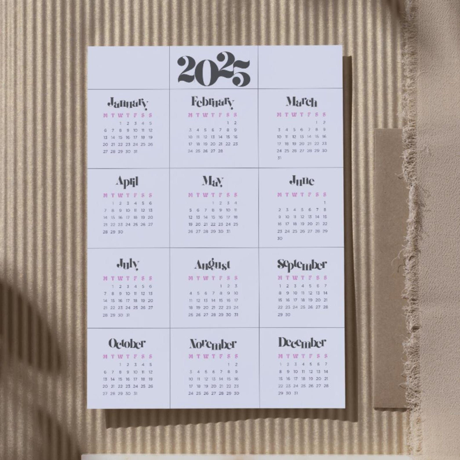 2025 Minimalist Calendar, Digital Download, 2025 Annual Calendar, Wall ...