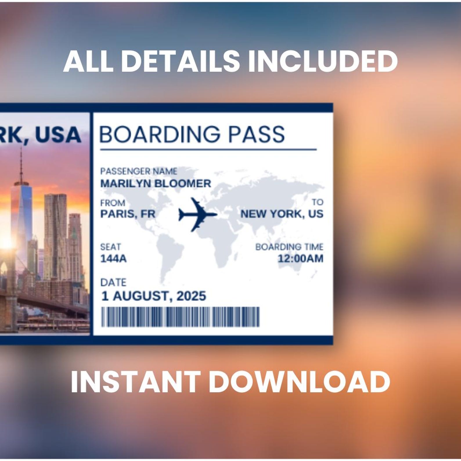 Printable Plane Ticket, Template Editable, Christmas Gift, Airline ...