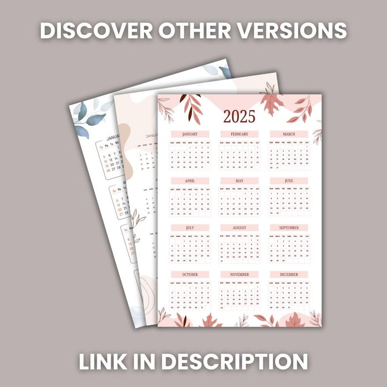 2025 Minimalist Calendar, Digital Download, 2025 Annual Calendar, Wall ...