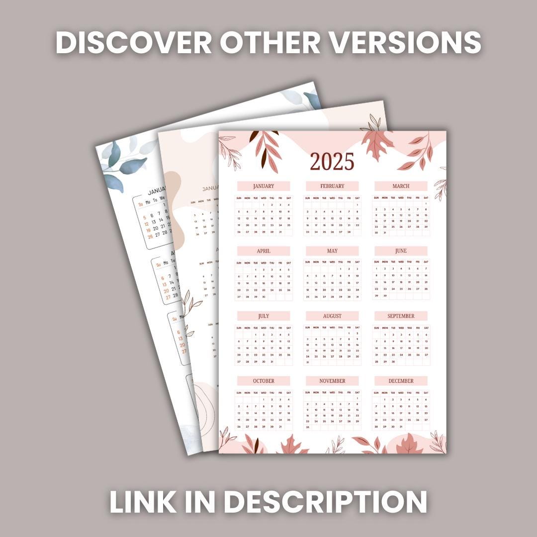 2025 Minimalist Calendar, Digital Download, 2025 Annual Calendar, Wall ...