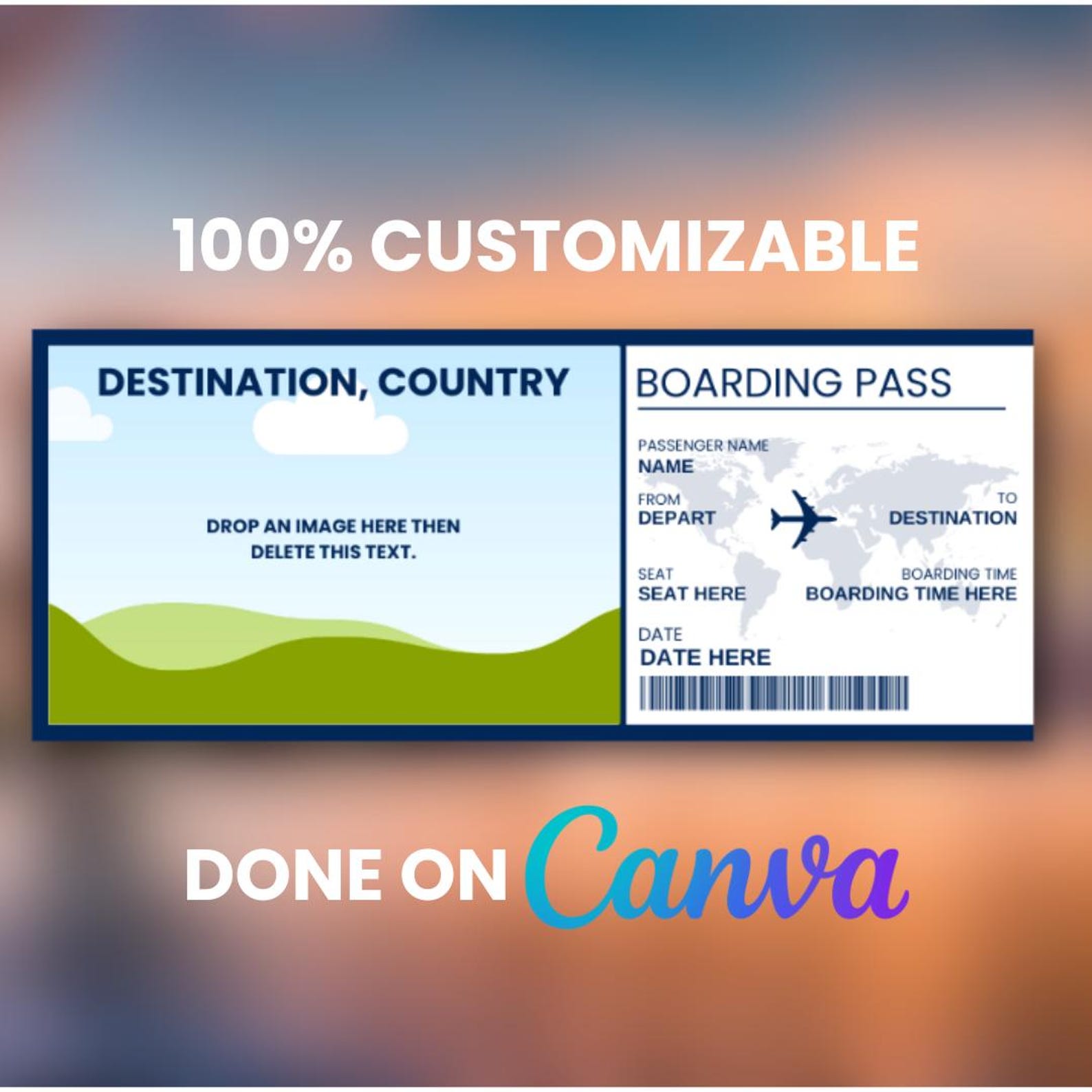 Printable Plane Ticket, Template Editable, Christmas Gift, Airline ...