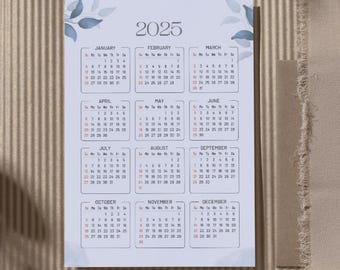 2025 Minimalist Calendar, Digital Download, 2025 Annual Calendar, Wall ...