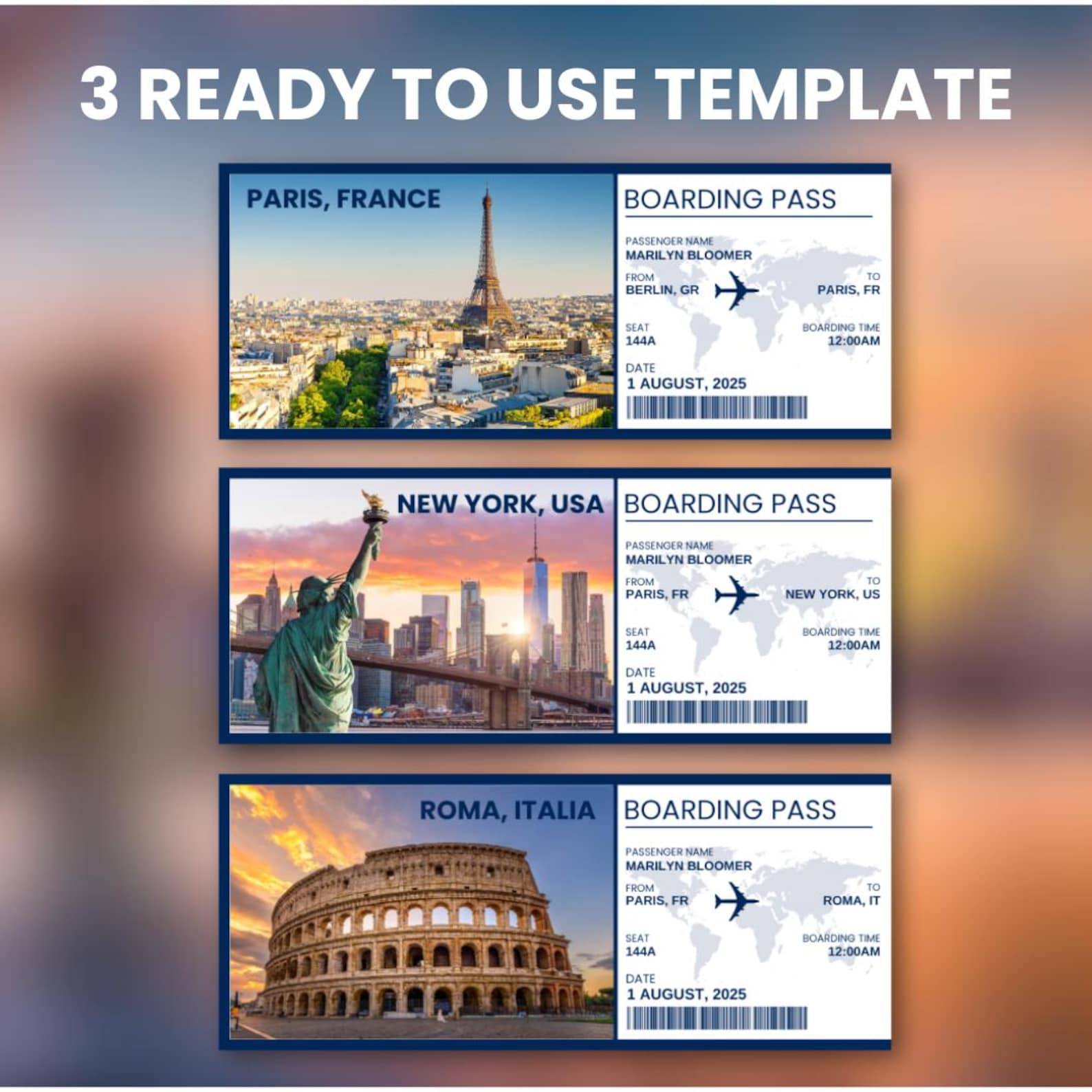 Printable Plane Ticket, Template Editable, Christmas Gift, Airline ...