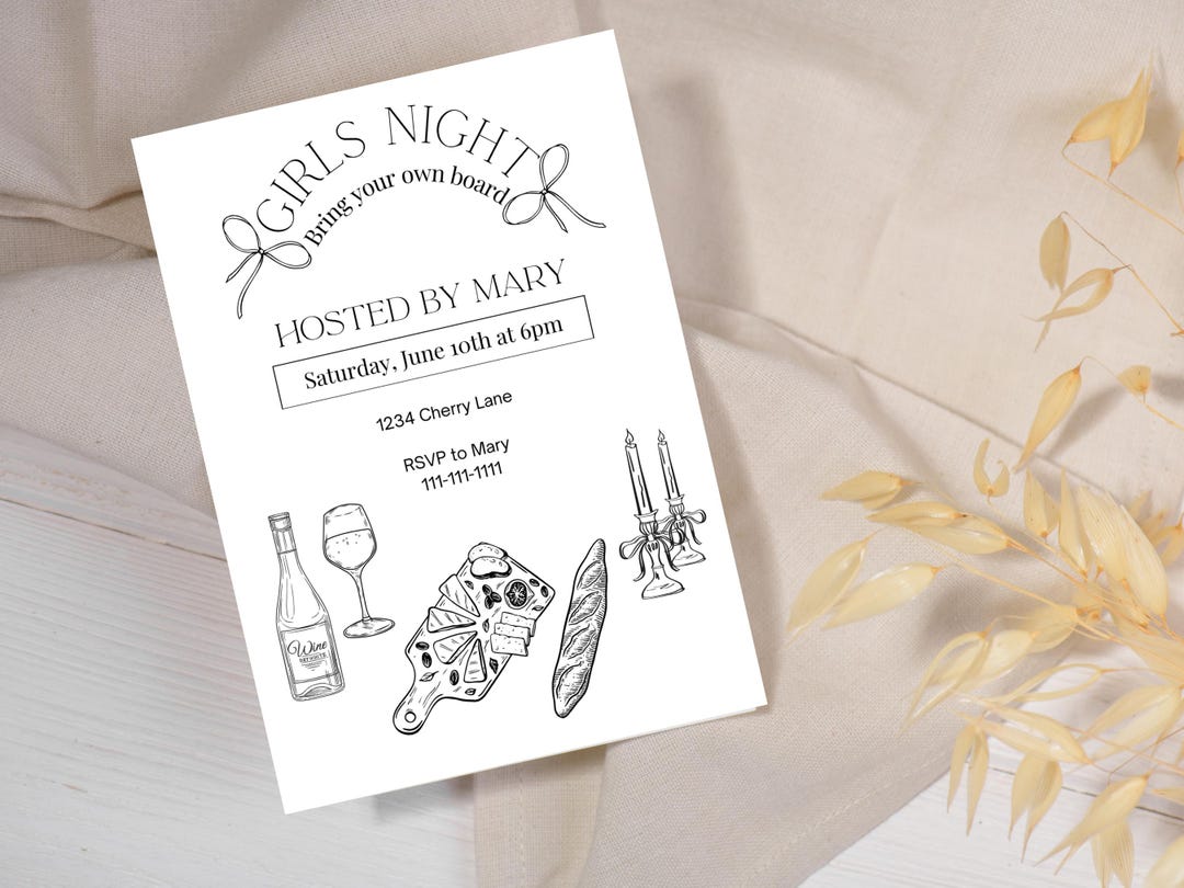Girls Night Invitation, BYO Charcuterie Board, 5x7 Editable Party ...