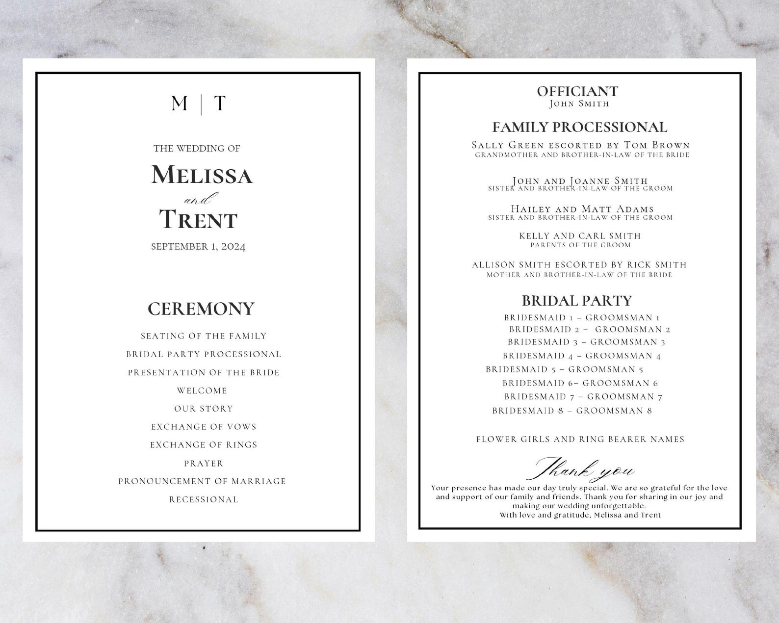 Classic Wedding Program Template - Etsy