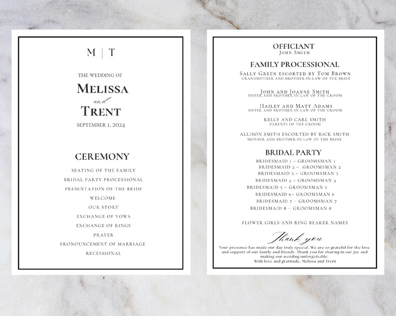 Classic Wedding Program Template - Etsy