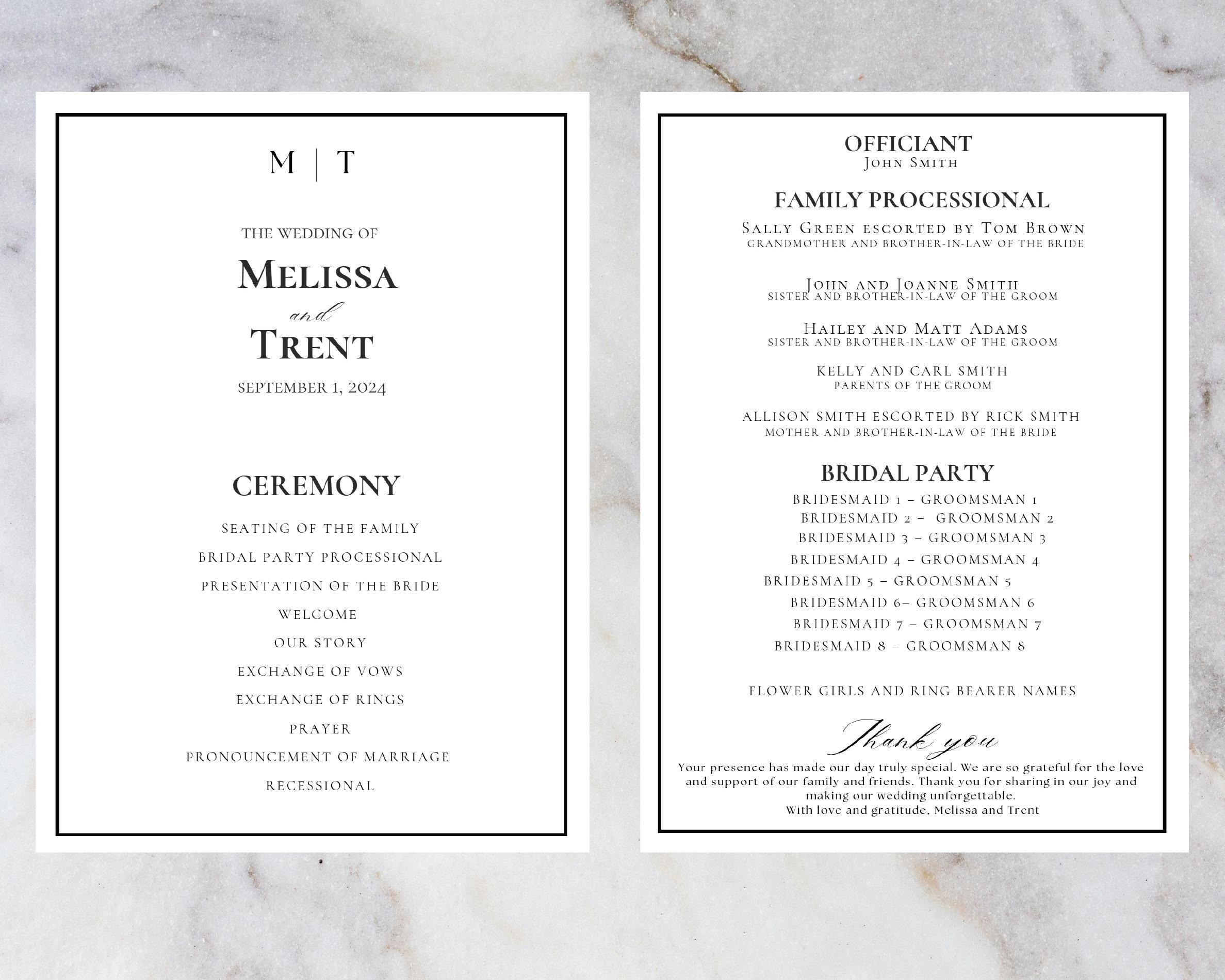 Classic Wedding Program Template - Etsy