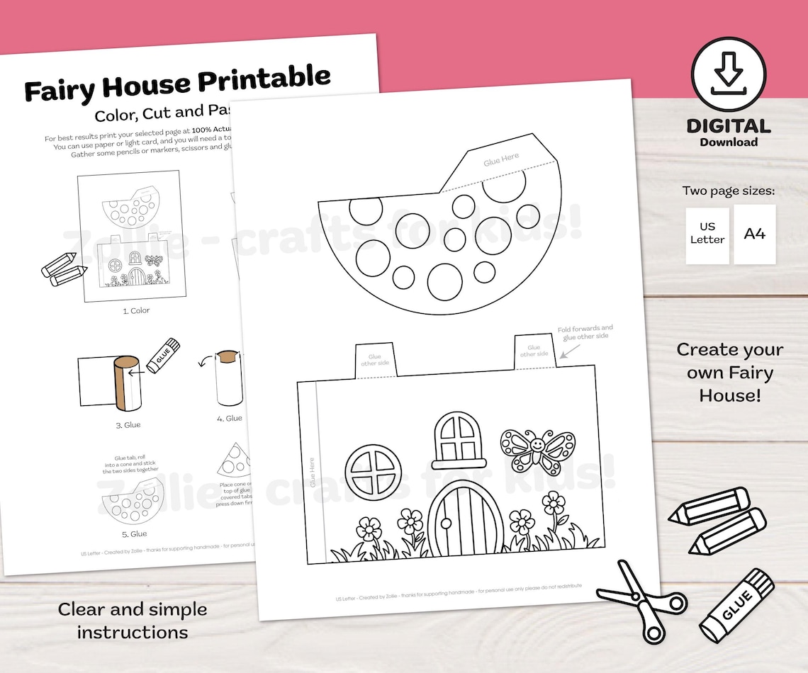 Fairy House Craft: Toadstool House Coloring Page (digital Download) - Etsy