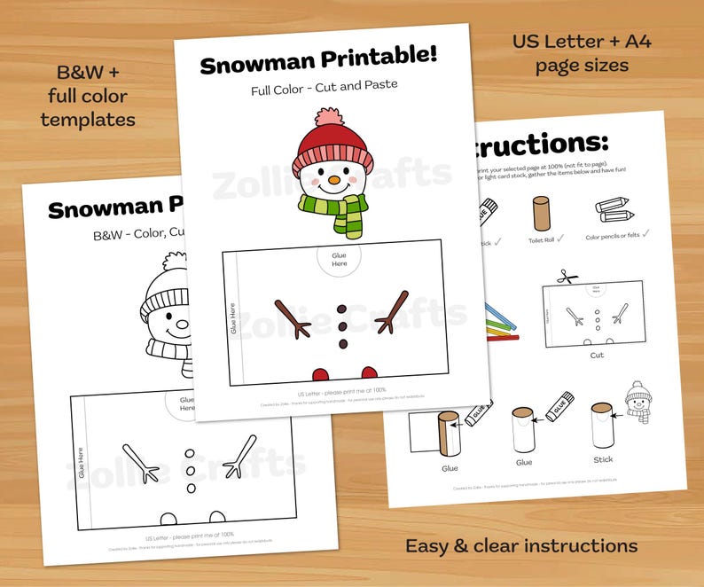 Snowman Craft Printable: Winter Cut and Paste Activity (digital ...