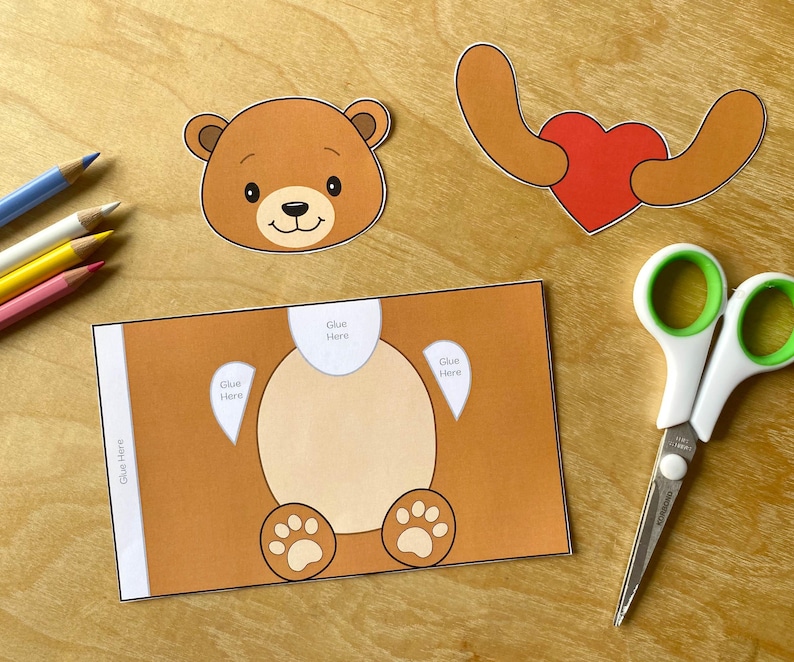 Heart Bear Toilet Roll Craft: Kids Printable Coloring Activity (digital ...