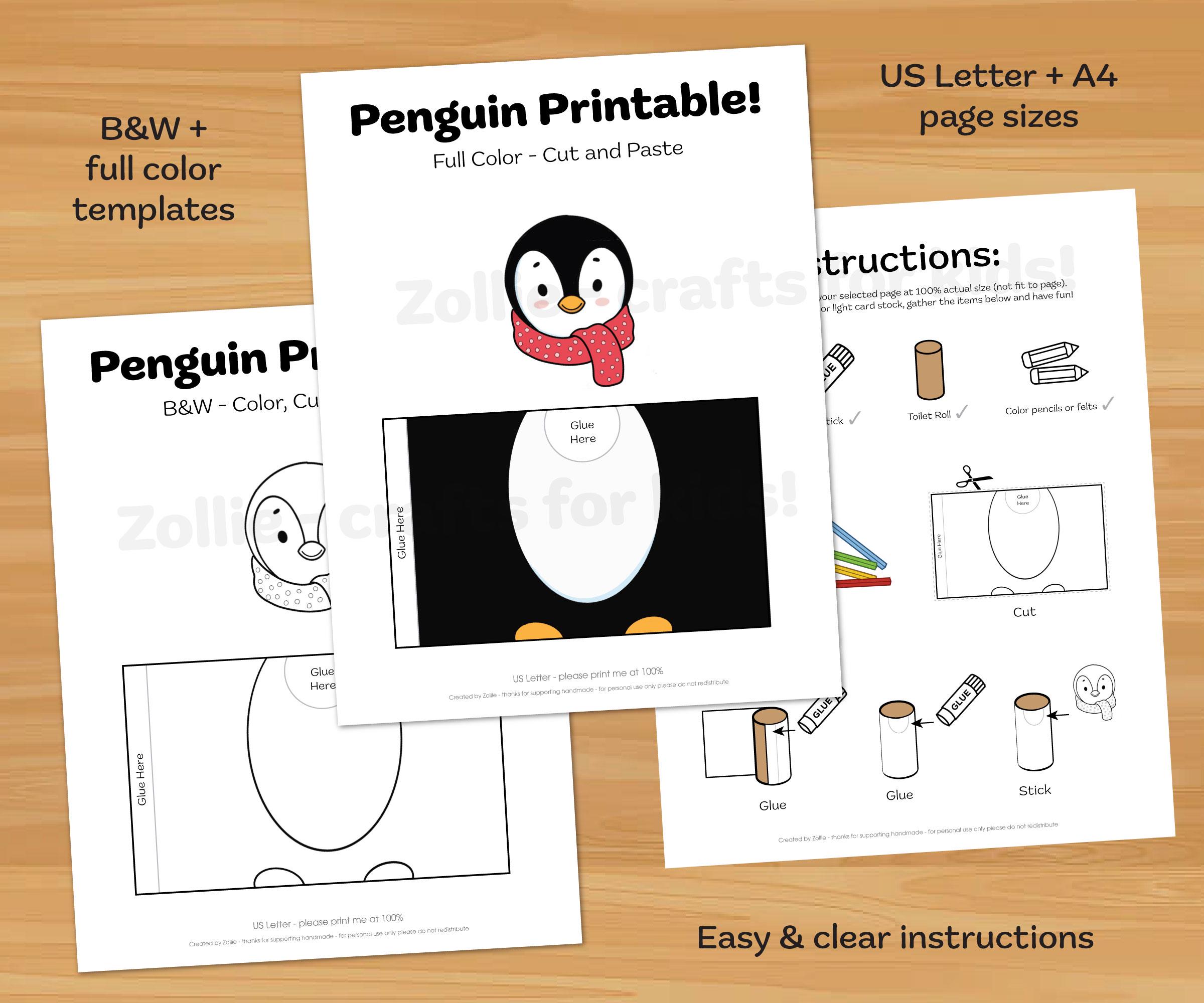 Penguin Printable! Cut and Paste Winter Craft, Kids Activity, Coloring ...