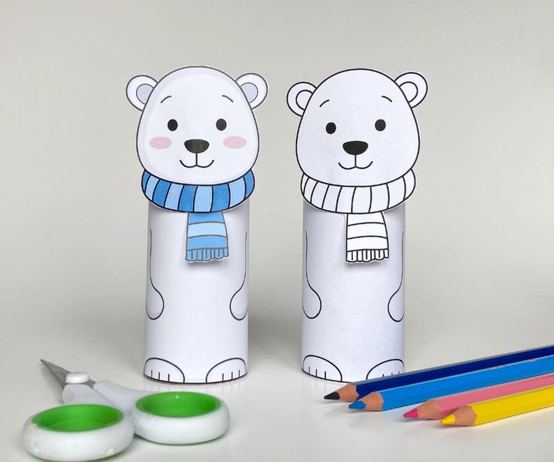 Polar Bear Craft! Cut and Paste Printable, Winter Craft, Kids Coloring ...