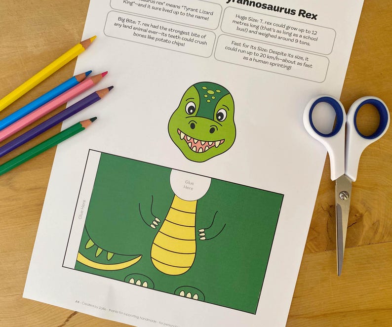 3D Tyrannosaurus Rex! Cut and Paste Printable, Kids Coloring Activity ...