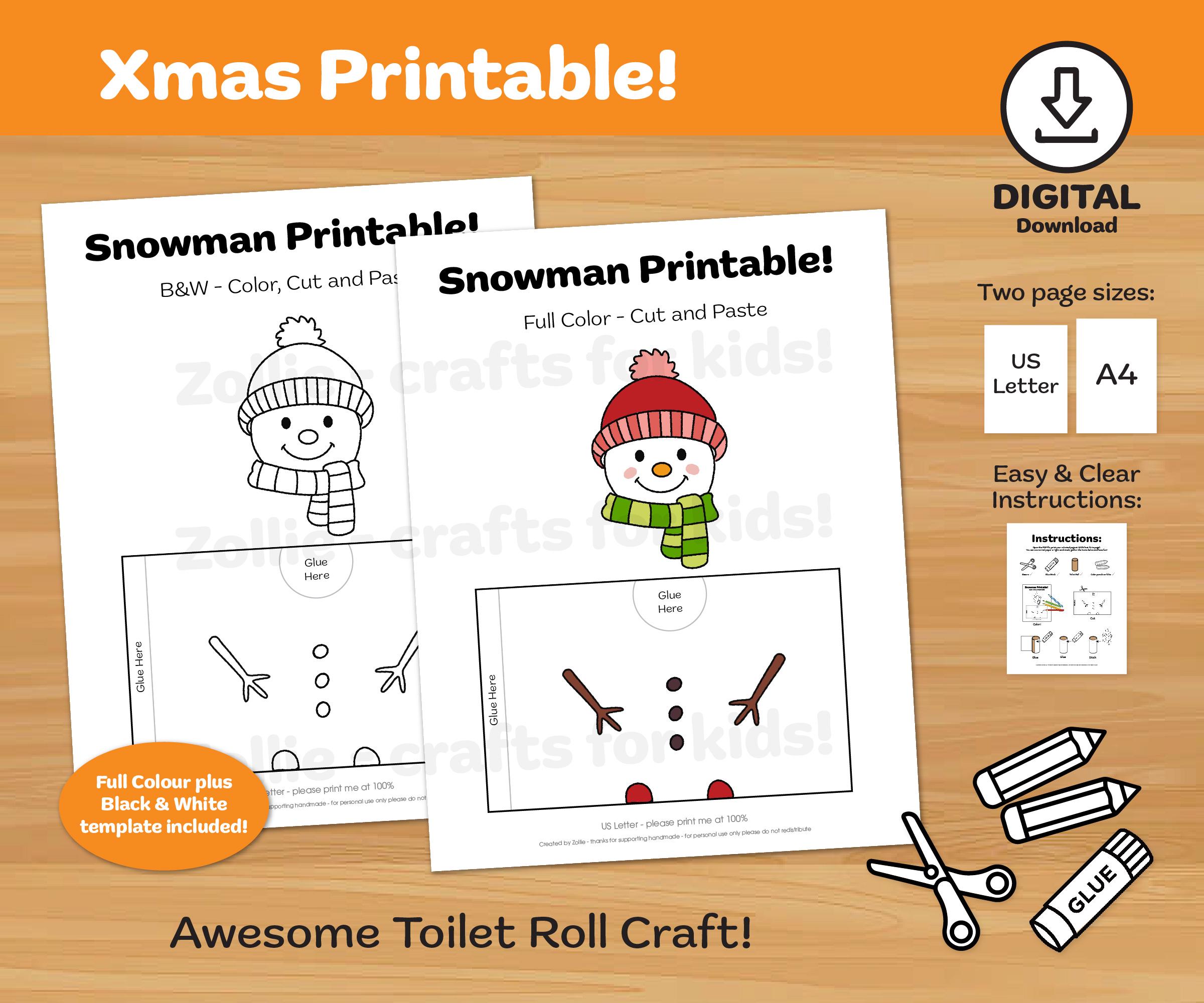 Snowman Cut and Paste Printable Christmas Craft, Kids Activity ...